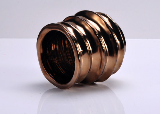Golden electroplating Ceramic Candle Holder spiral debossed pattern