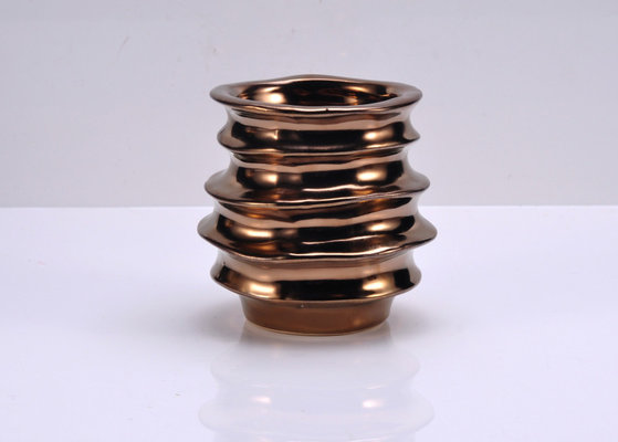 Golden electroplating Ceramic Candle Holder spiral debossed pattern