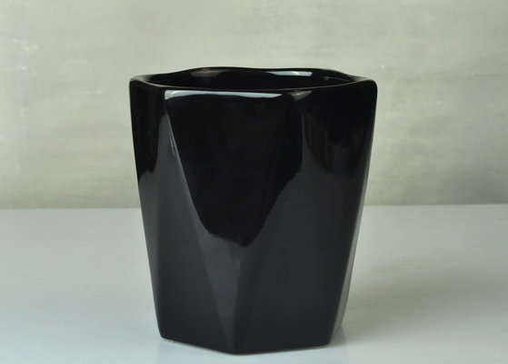Reusable Black Color Hexagon Ceramic Candle Holder For scented Candle