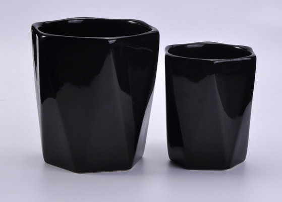Reusable Black Color Hexagon Ceramic Candle Holder For scented Candle
