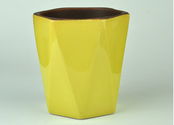 Hexagon Shape yellow contemporary Ceramic Candle Holder Color Glazed For scented Wax