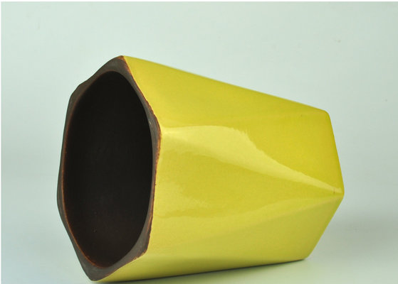 Hexagon Shape yellow contemporary Ceramic Candle Holder Color Glazed For scented Wax