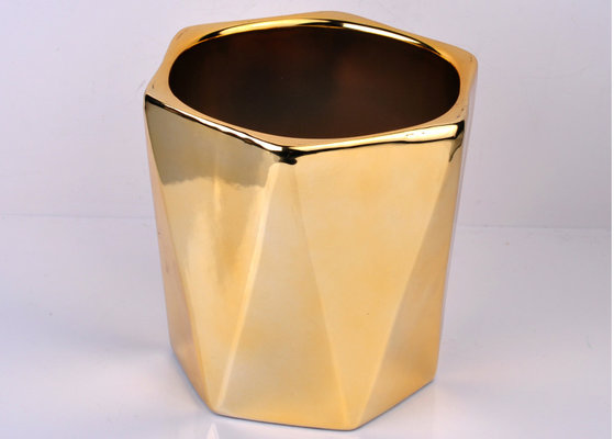 Gold Color Hexagon ceramic candle containers , decorative candle holders For Candle Wax