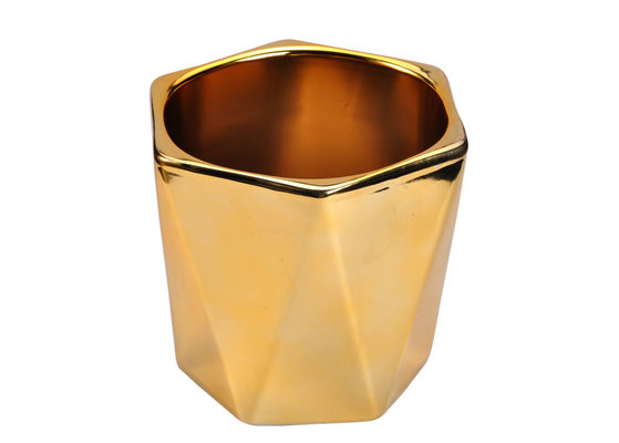 Gold Color Hexagon ceramic candle containers , decorative candle holders For Candle Wax