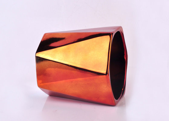 Rose Gold coloured Hexagon Ceramic Candle Jar With Electroplating Finish