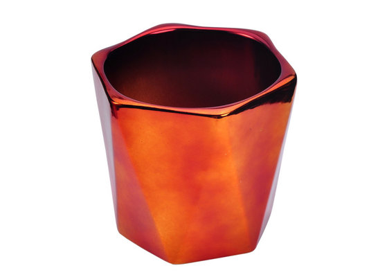 Rose Gold coloured Hexagon Ceramic Candle Jar With Electroplating Finish
