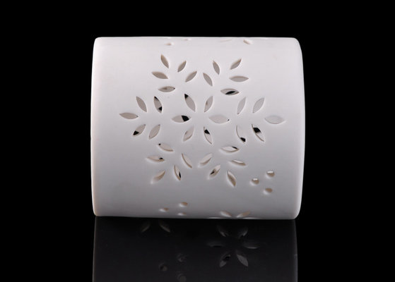 Matte White ceramic tea light holders Pierced Flower Pattern Cylinder Shape