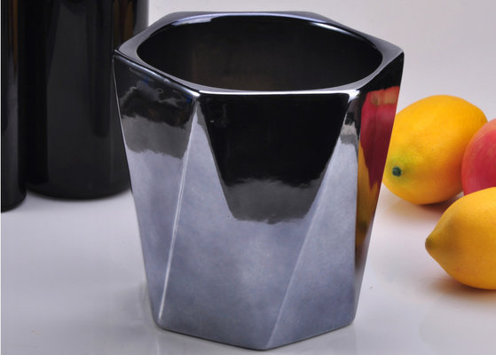 Silver Color Hexagon Candle Jar , ceramic flower candle holder Electroplating Finish