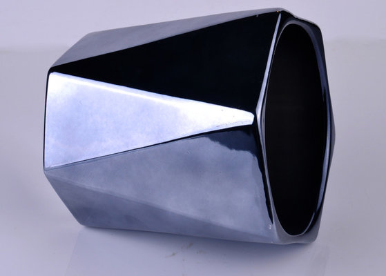 Silver Color Hexagon Candle Jar , ceramic flower candle holder Electroplating Finish