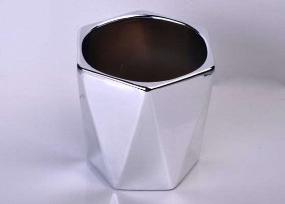 Electroplating Finish Color Hexagon Ceramic Candle Holder / Jar Environmental friendly