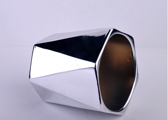 Electroplating Finish Color Hexagon Ceramic Candle Holder / Jar Environmental friendly