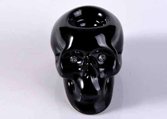 Glossy Black Glazed handmade ceramic candle holders with Skull Shape