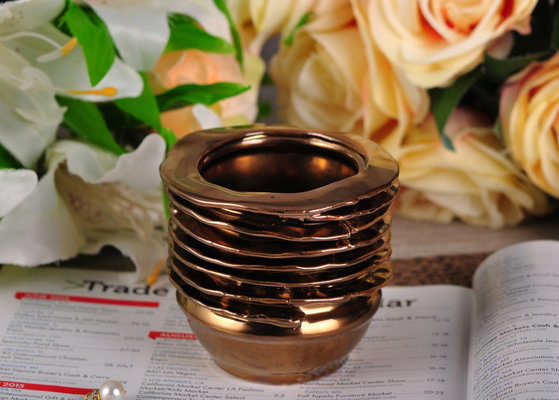 218ml Copper Electroplated Ceramic Candle Jars , bathroom candle holders Copper Glazed