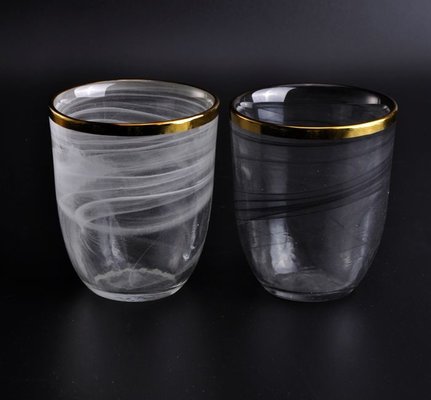 Hand Blown Votive Candle Holder With Gold And Dust Cloud Finish