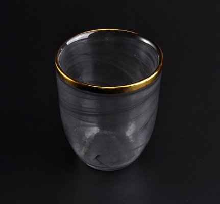 Hand Blown Votive Candle Holder With Gold And Dust Cloud Finish
