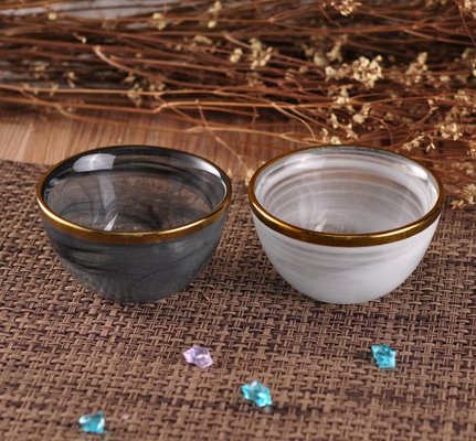 Gold Edge Decorative Glassware Glass Candle Bowl With Dust Cloud Color