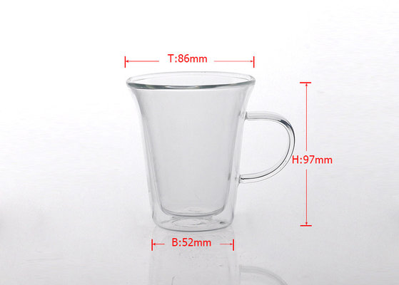 Handblown Heat Resistant Clear Double Wall Glass Cups With Handle