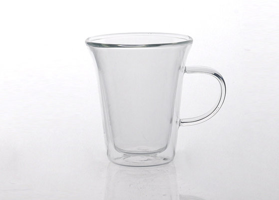 Handblown Heat Resistant Clear Double Wall Glass Cups With Handle