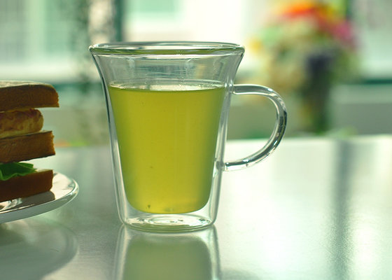 Handblown Heat Resistant Clear Double Wall Glass Cups With Handle