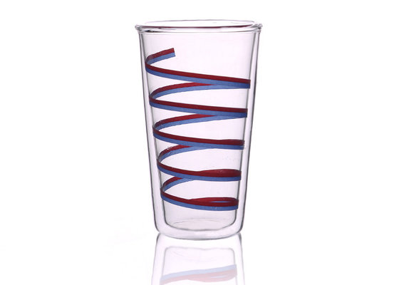 Elegant Double Wall Borosilicate Glass Ribbon Decal Inside Decoration Glass Juice Cups