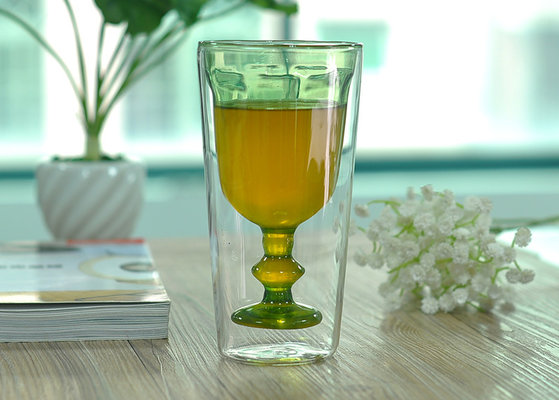 Creative Handmade Stemware Double Wall Wine Glasses Light Green Colored