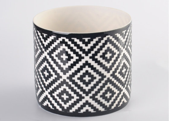 Round square pattern Ceramic Candle Holder for table decorations , decal white inside