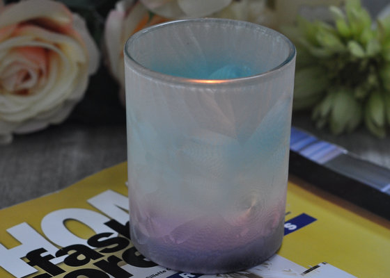 Custom Candle Luxury candle holders glass , Feather Painted glass candle jars