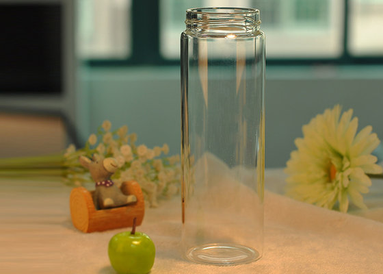 Light borosilicate thermal insulation double wall glass bottle for drinking , Easy carry