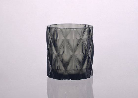 Handmade Candle Holders Glass , Dimond Glass Candle Jar Customed Color