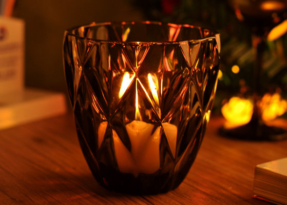Coloring Material Wedding Glass Candle Holder With Diamond Design , eco Friendly