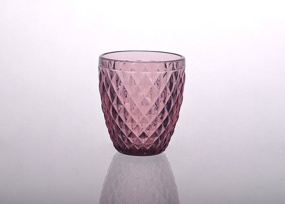 Diamond Votive Handmade Glass Candle Holders , Glass Candle Jars Spraying Color Finish