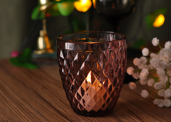 Diamond Votive Handmade Glass Candle Holders , Glass Candle Jars Spraying Color Finish