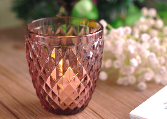 Diamond Votive Handmade Glass Candle Holders , Glass Candle Jars Spraying Color Finish