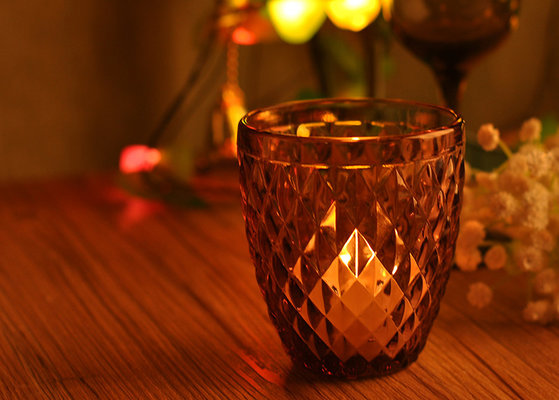 Diamond Votive Handmade Glass Candle Holders , Glass Candle Jars Spraying Color Finish
