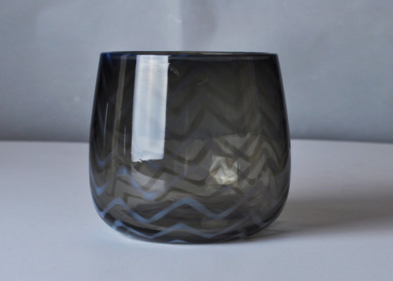Small Mouth Blown Glass Candle Holders , Grey Glass Tealight Candle Holders