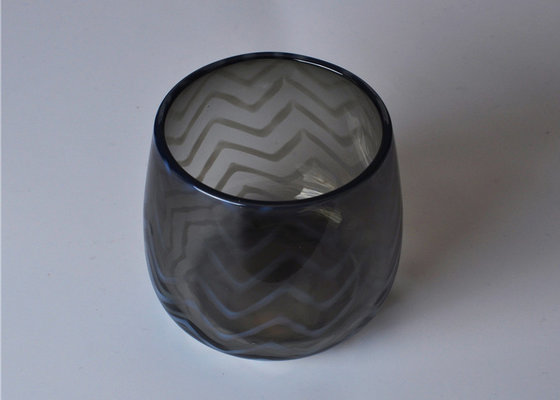 Small Mouth Blown Glass Candle Holders , Grey Glass Tealight Candle Holders