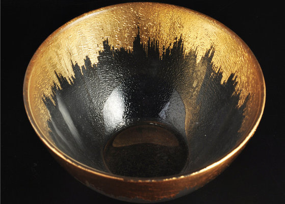 Clear Bowl Shape Glass Candle Holder with Golden Coating for Wedding Decor