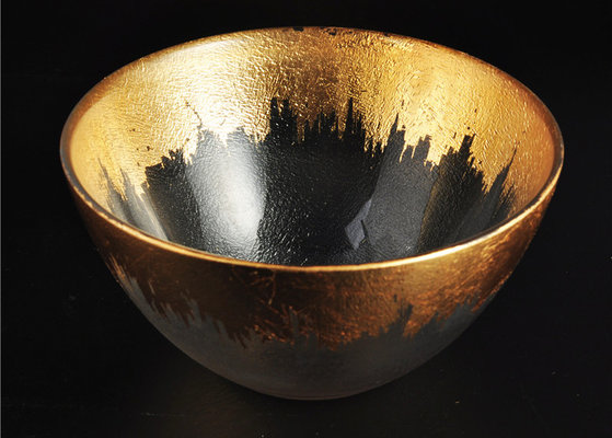 Clear Bowl Shape Glass Candle Holder with Golden Coating for Wedding Decor