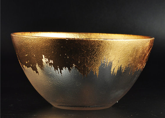 Clear Bowl Shape Glass Candle Holder with Golden Coating for Wedding Decor