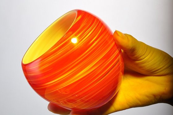 Colorful Glass Candle Holder for Wedding Decor , Red Yellow Color Material Mixed Planet