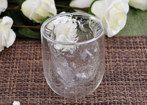 Clear Double Wall Borosilicate Glass Juice Cups Mouth Blown Thermo