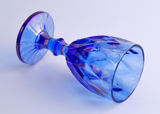 Antique colored glass candle holders Iridescent Blue Stemware Embossed