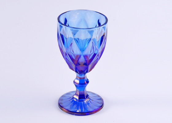 Antique colored glass candle holders Iridescent Blue Stemware Embossed