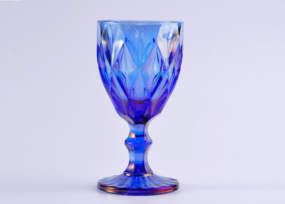 Antique colored glass candle holders Iridescent Blue Stemware Embossed