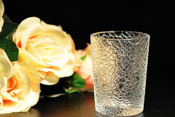 8oz decorations clear candle holders , glass candle cups Leaf Pattern