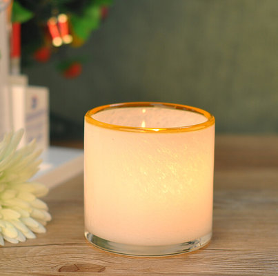 Yellow cylinder glass candle holders , decorative glass flower candle holder