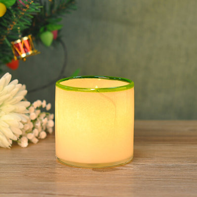 Yellow cylinder glass candle holders , decorative glass flower candle holder
