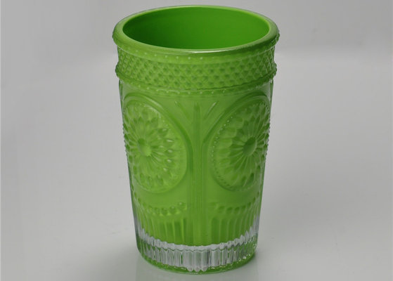 Flower Design Votive glass candle jars , glass candle stand Color Sprayed Inside