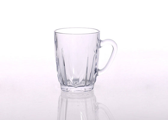 High white machine pressed glass coffee cup , hand round shape