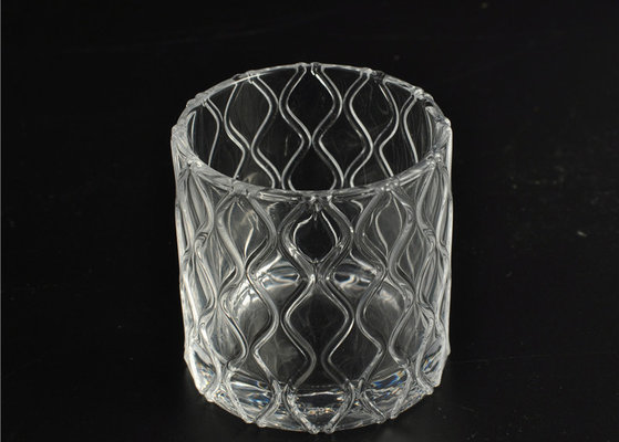 Woven Pattern Round Three Sizes glass candle containers With Lid